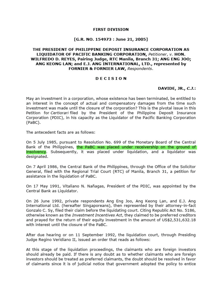 President of PDIC vs. Reyes | PDF | Certiorari | Interest