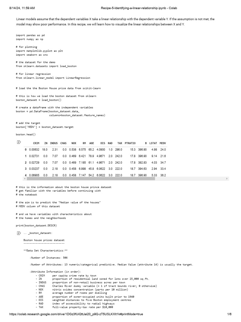 Recipe-5-Identifying-a-linear-relationship - Ipynb - Colab | PDF | Errors And Residuals | Linear ...