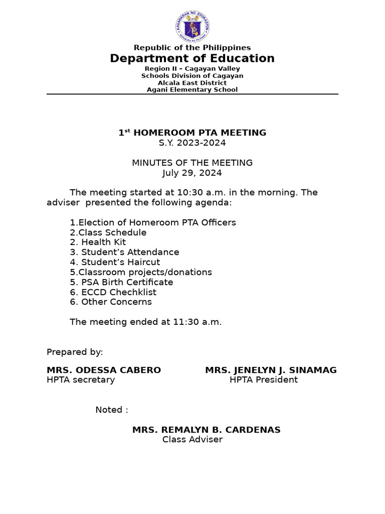 Attendance Sheet for PTA Meeting | PDF
