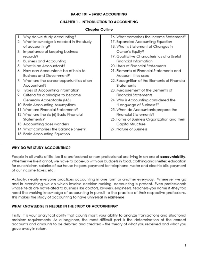 Introduction to Basic Accounting Concepts | PDF | Balance Sheet ...