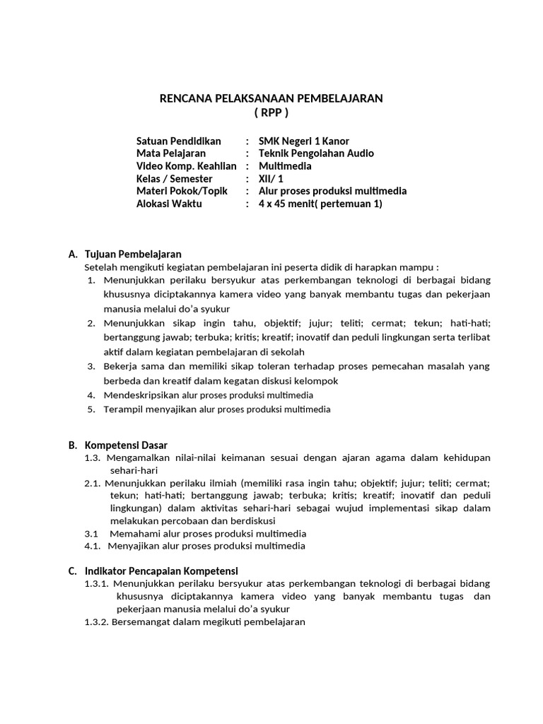 RPP Multimedia: Alur Produksi Video | PDF | Karier & Perkembangan ...