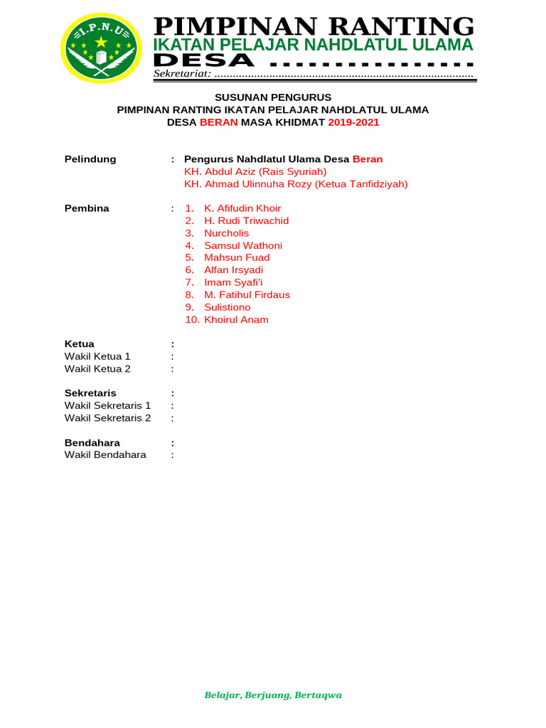 Contoh Susunan Pengurus Ranting | PDF