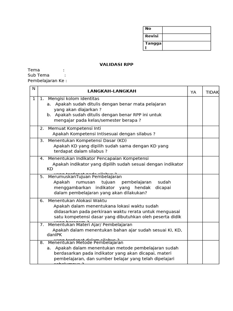 #7. Validasi RPP 20 Lembar | PDF