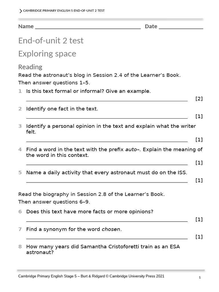 Pri - Eng - 2ed - tr5 - Unit 2 - End - of - Unit - Test | PDF ...