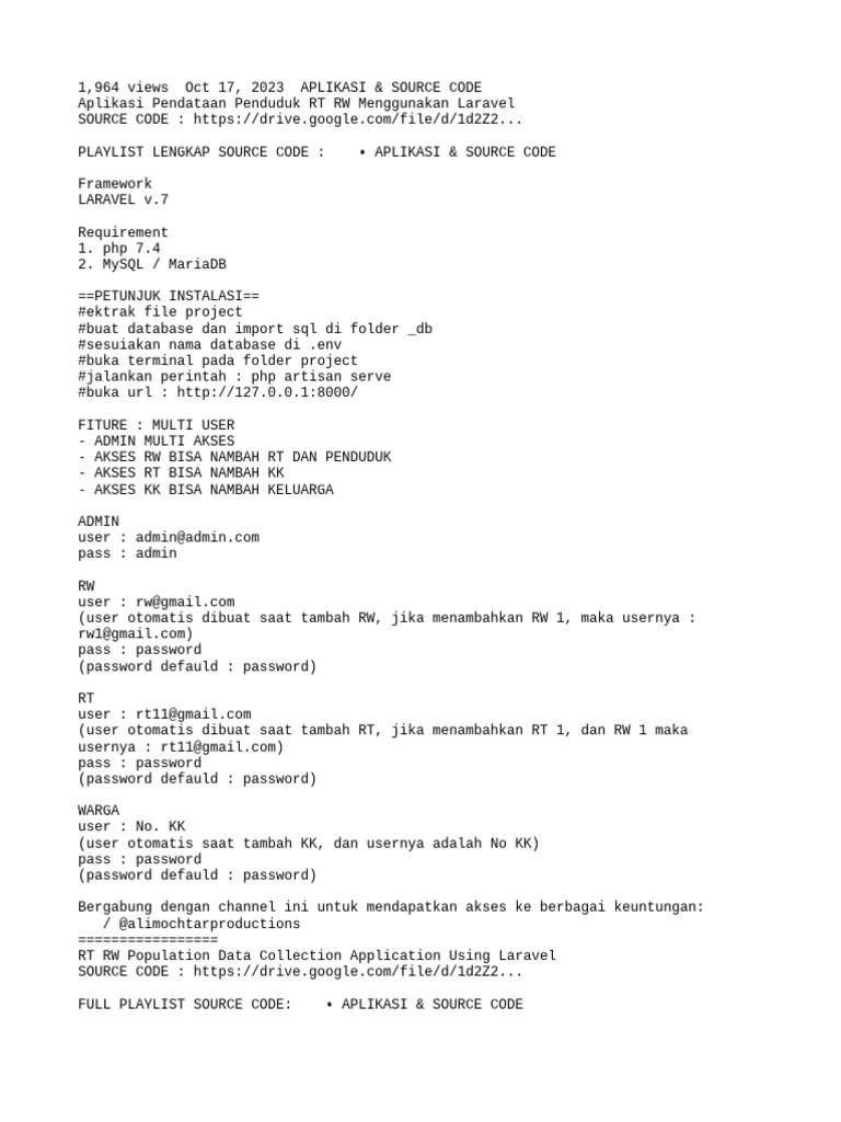 Aplikasi Pendataan Penduduk RT RW Menggunakan Laravel | PDF ...