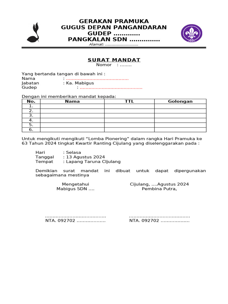 Surat Mandat Lomba | PDF