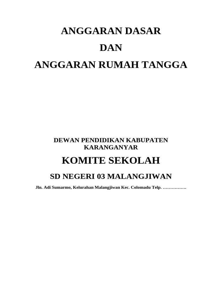 Contoh AD ART Komite Sekolah SD Lengkap | PDF