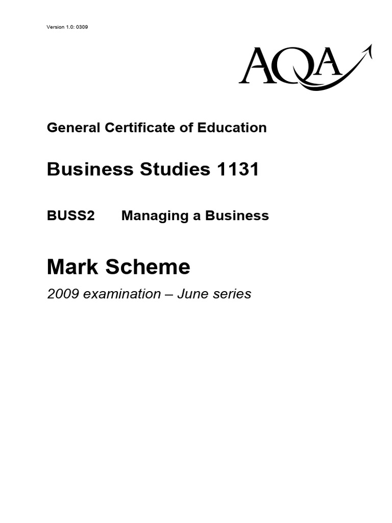 Buss2 Aqa June 2009 Mark Scheme | PDF | Profit (Economics) | Knowledge
