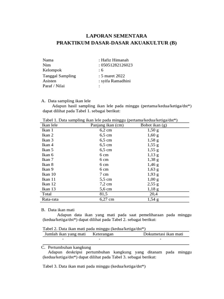 Data Sampling Ikan Lele dan Kangkung | PDF | Memasak, Makanan, & Anggur