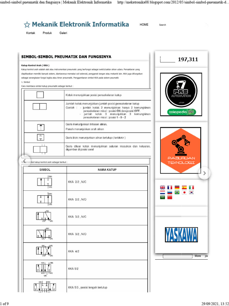 Simbol-Simbol Pneumatik Dan Fungsinya Mekanik Elektronik Informatika | PDF