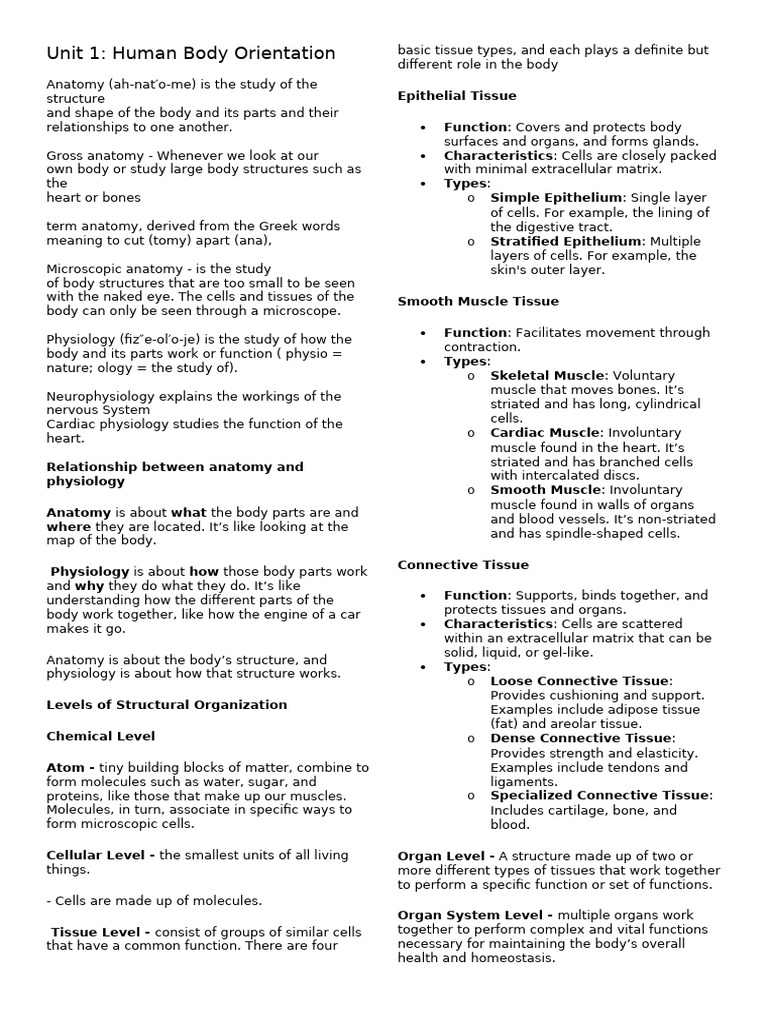 Unit 1 | PDF | Human Body | Tissue (Biology)