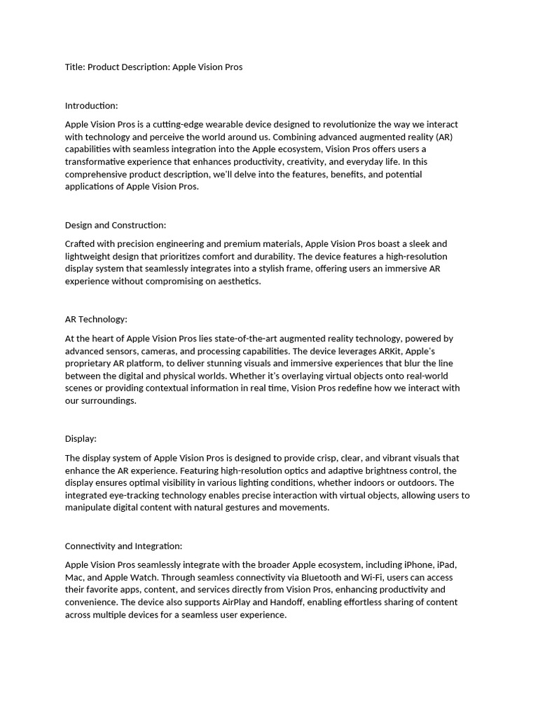 Apple Vision Pros Eng 1 | PDF | Augmented Reality | Computing