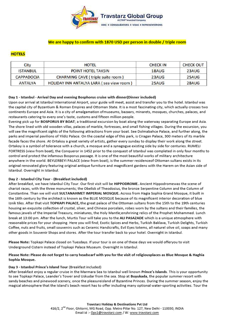 Travstarz Turkey Quotation - 3 Pax | PDF | Istanbul