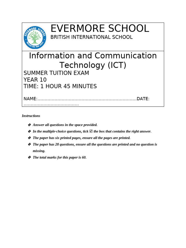 Year 10 ICT Summer Tuition Exam | PDF | Computer Data Storage | Data ...