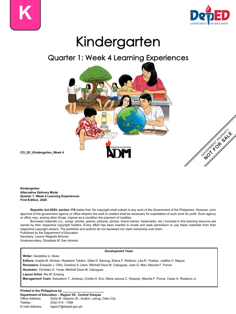 Kindergarten q1 Week4 v2 | PDF | Learning