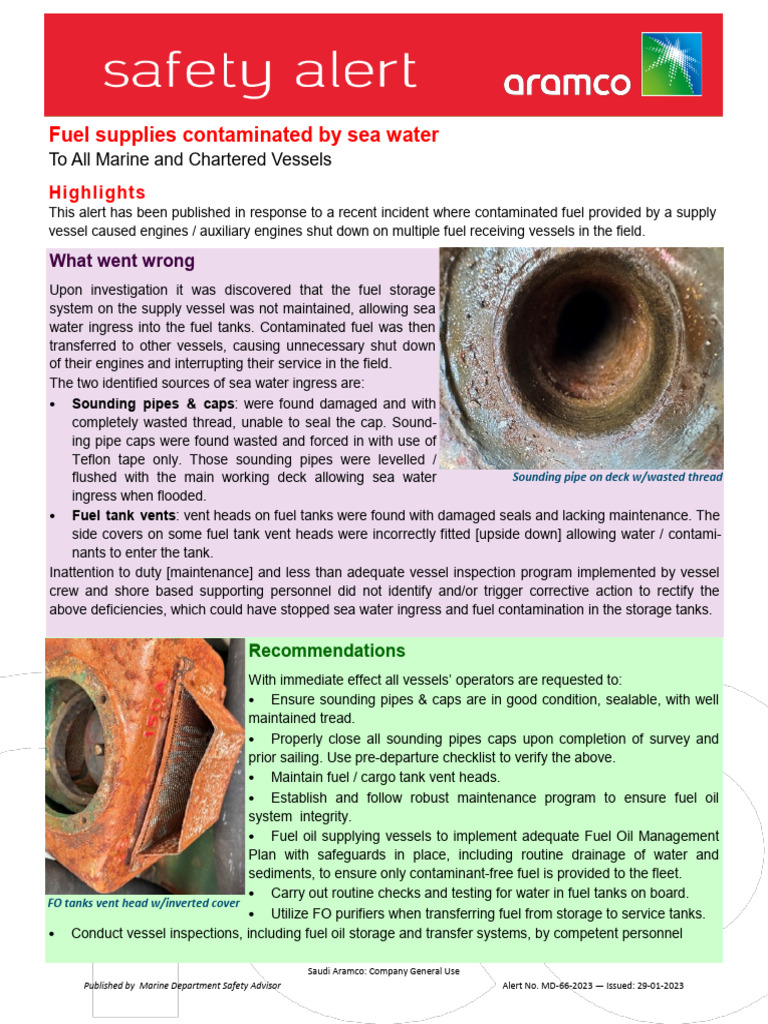 Marine Safety Alert - Publication 66-23 Fuel Supplies Contaminated by ...