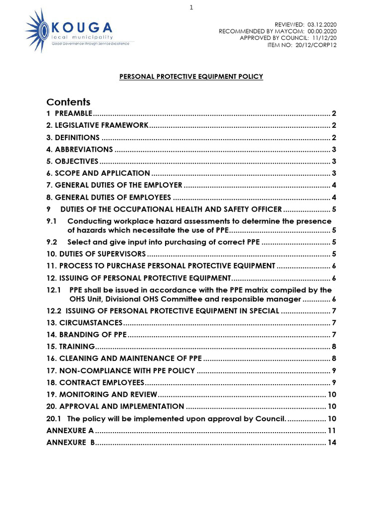 Personal Protective Equipment Policy | PDF | Personal Protective ...