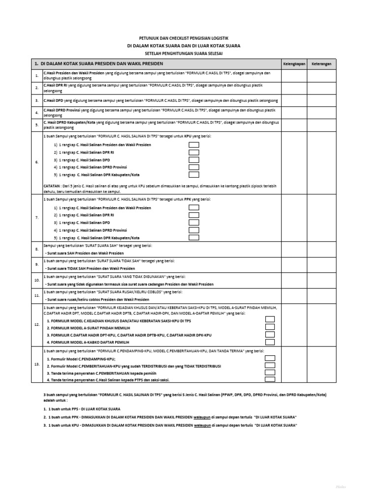 Petunjuk - Dan - Checklist - Isi - Kotak - Suara - Pemilu 2024 | PDF ...
