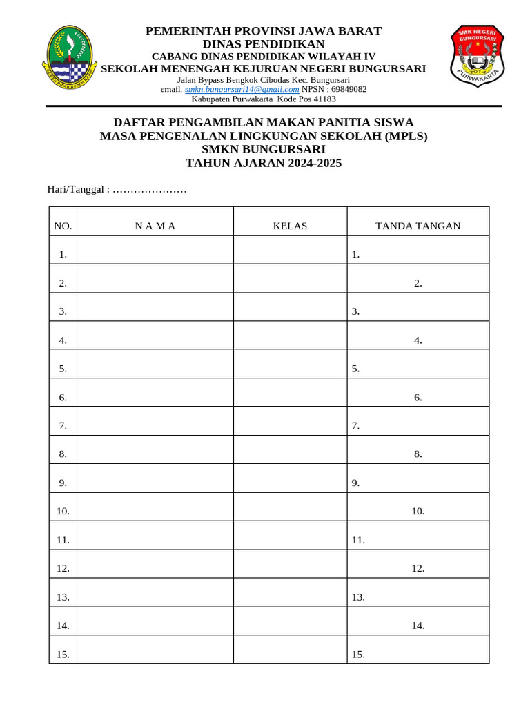 Pengambilan Makan Dan Snack Panitia Siswa MPLS 2024 | PDF