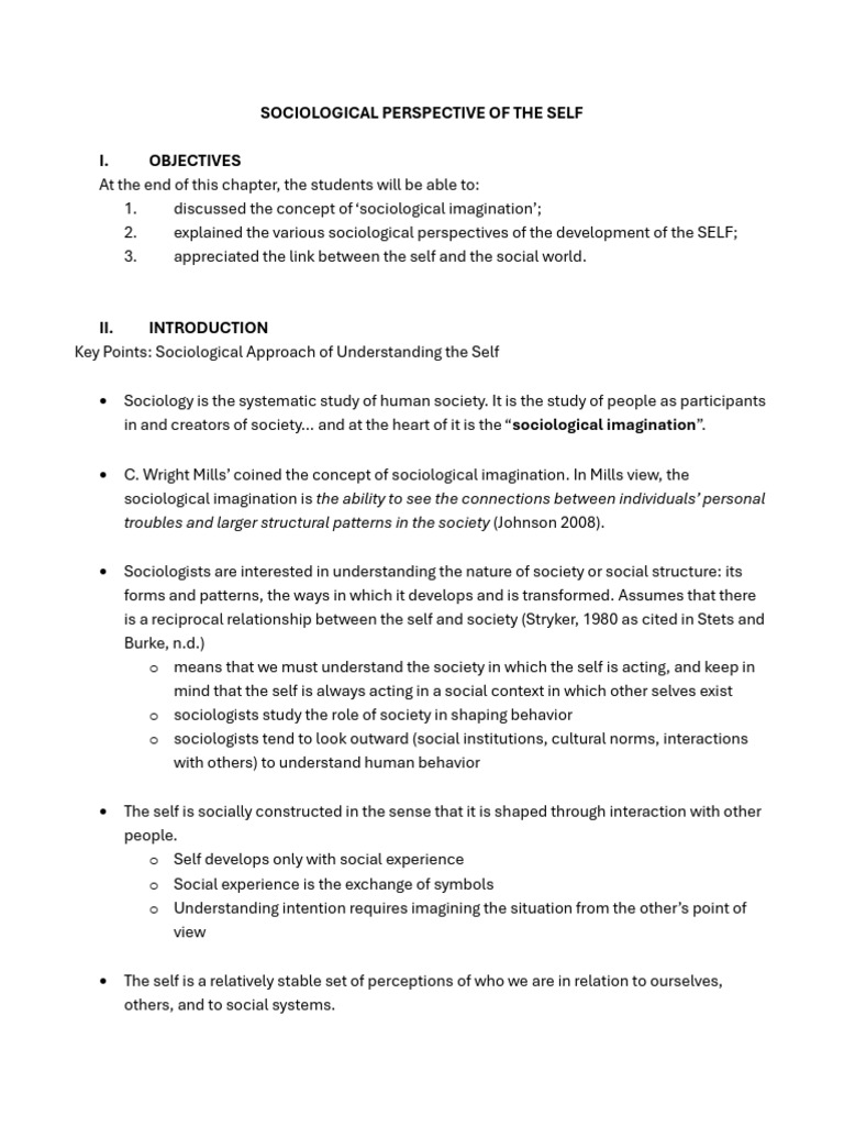 3 Sociological Perspective of The Self Learning Guide | PDF | Self ...