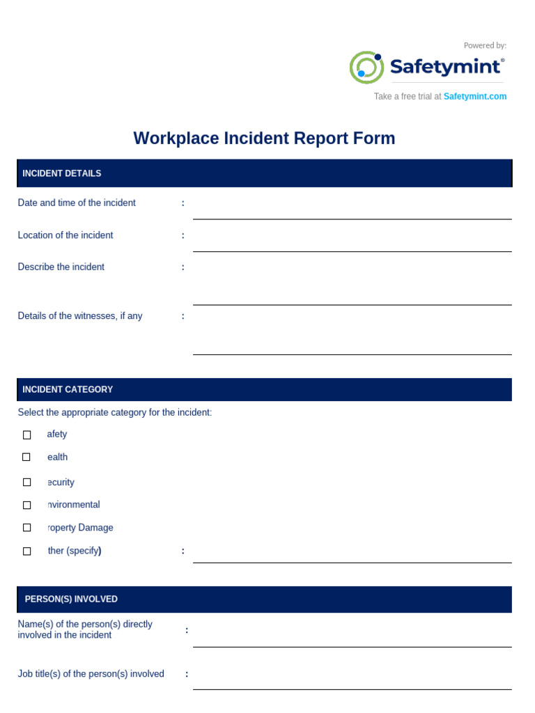 Workplace Incident Report Template | PDF | Computers