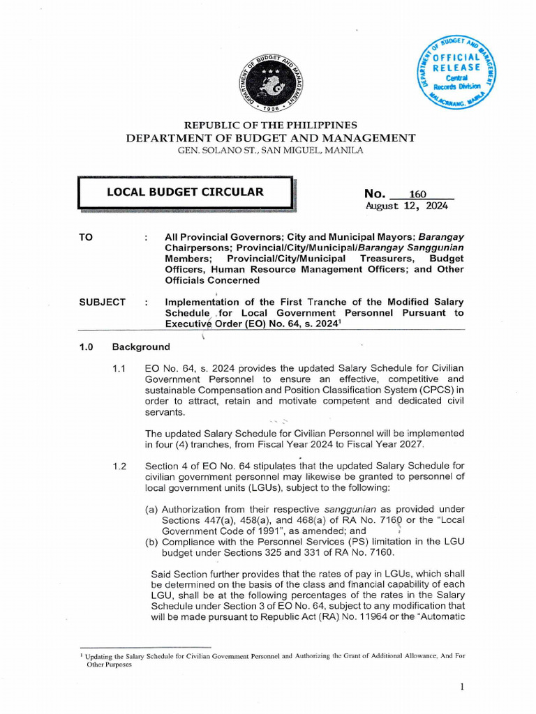 Local Budget Circular No 160 | PDF | Salary | Employment