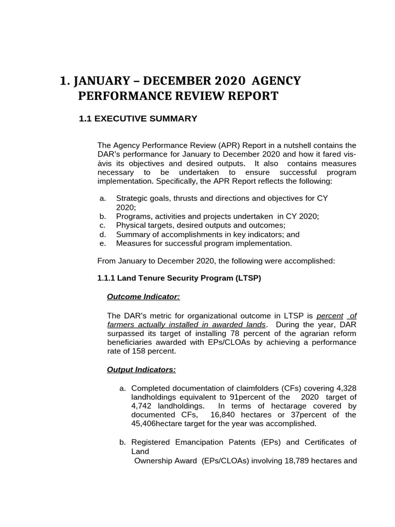 Final Dar Cy 2020 Agency Performance Review Report For Updating Final ...