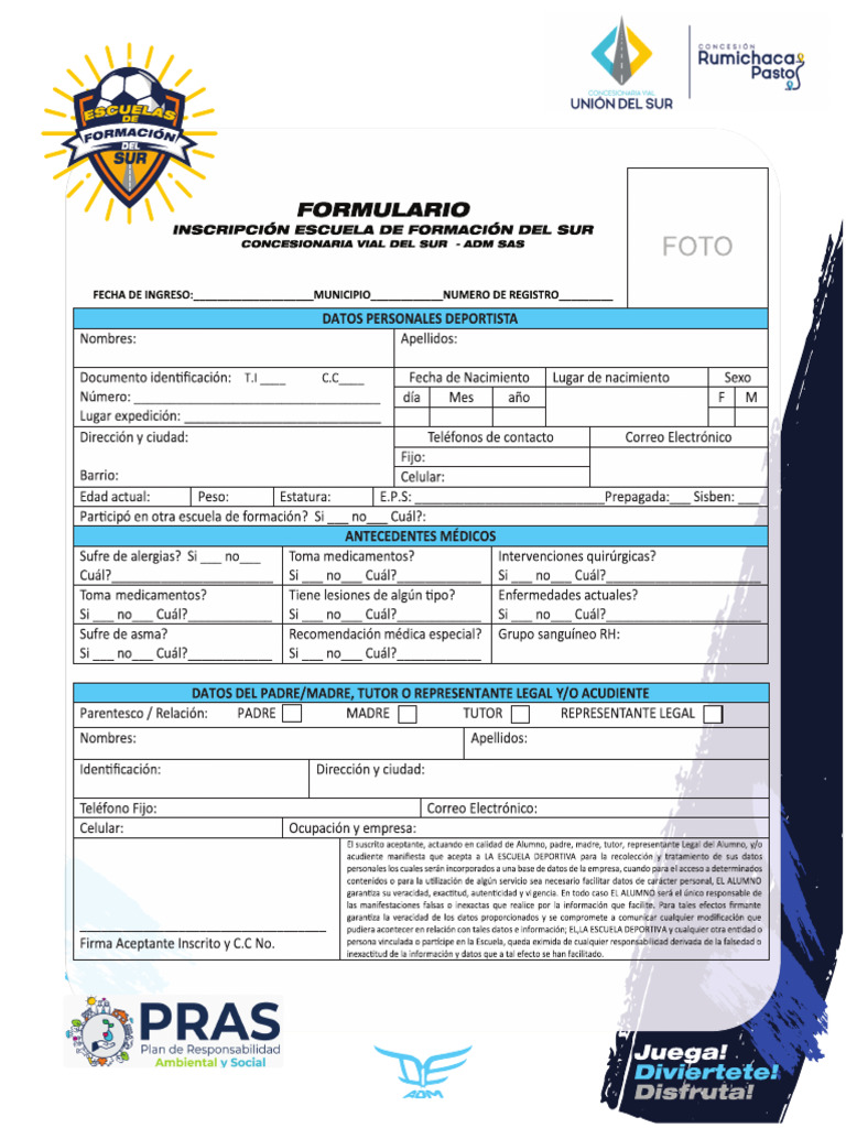 Formulario de Inscripcion Adm Escuela de Formacion Del Sur | PDF