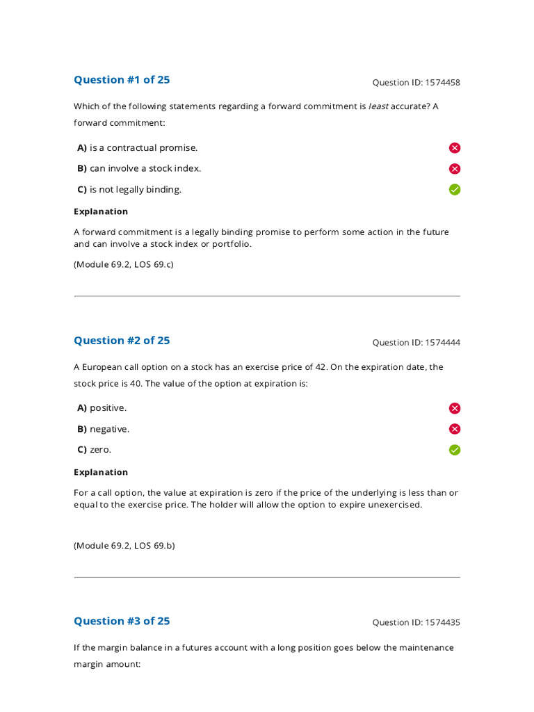 Reading 69 Forward Commitment and Contingent Claim Features and Instruments - Answers | PDF ...