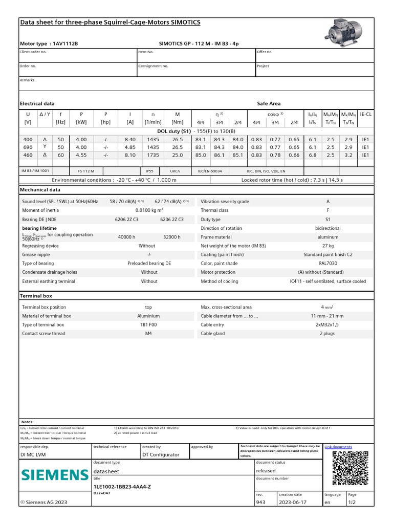 1LE1002-1BB23-4AA4-Z D22+D47 Datasheet en | PDF | Electrical Engineering