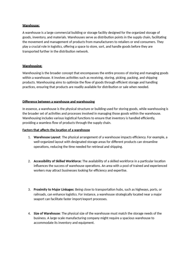 Warehousing Note | PDF | Warehouse | Logistics