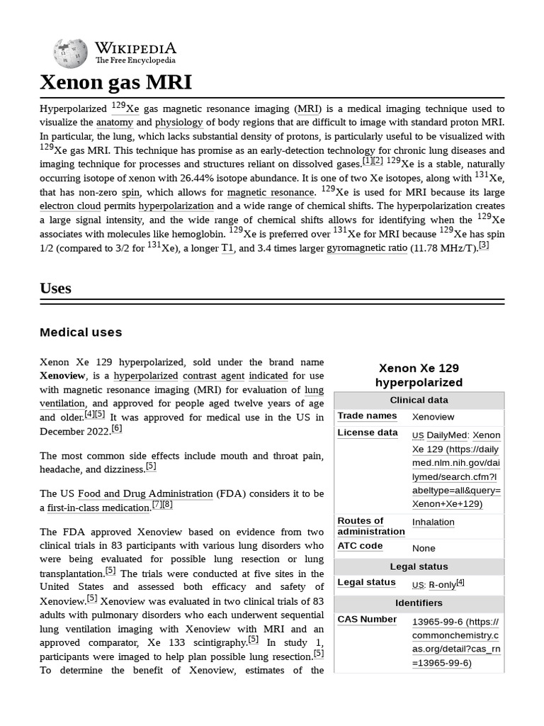 Xenon Gas MRI | PDF | Applied And Interdisciplinary Physics | Nuclear ...