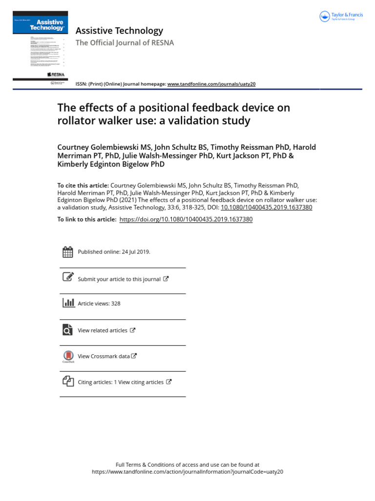 The Effects of A Positional Feedback Device On Rollator Walker Use A ...