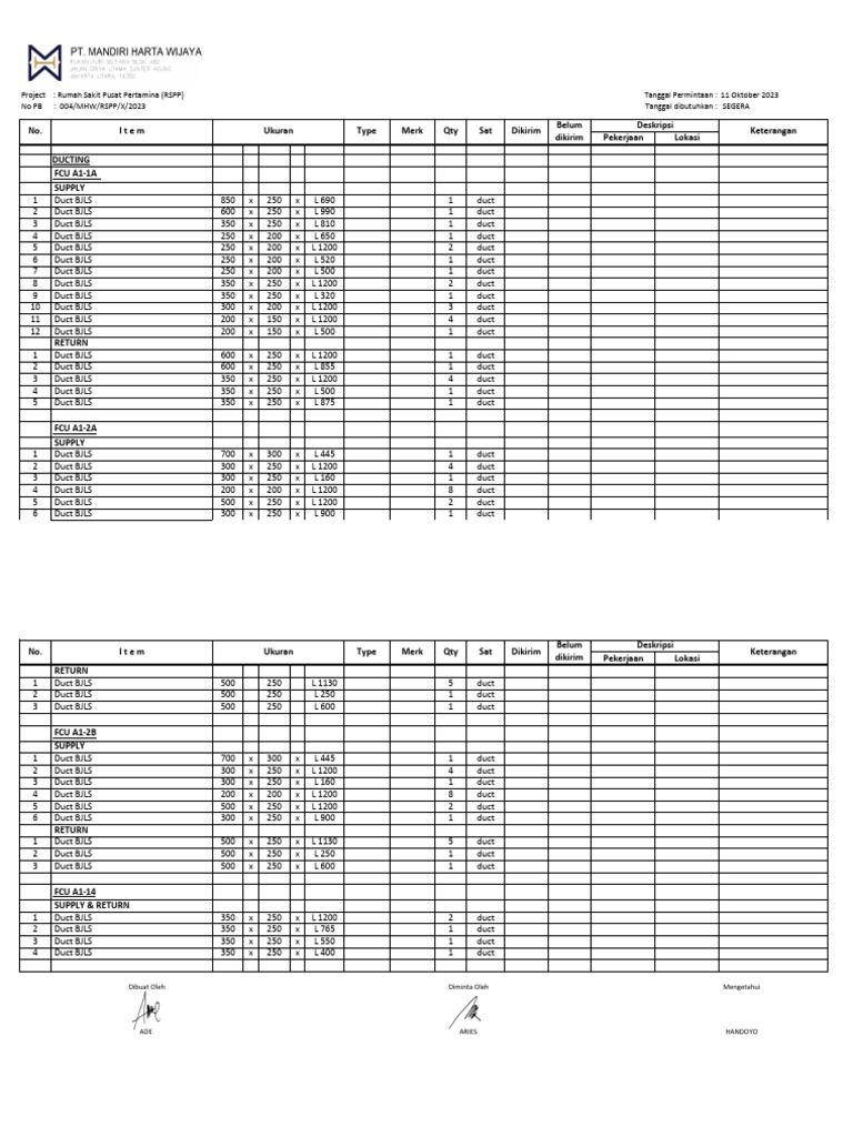 Duct Specifications for RSPP Project | PDF