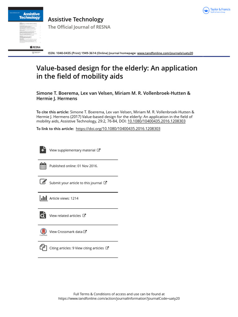 Value-Based Design For The Elderly An Application in The Field of ...