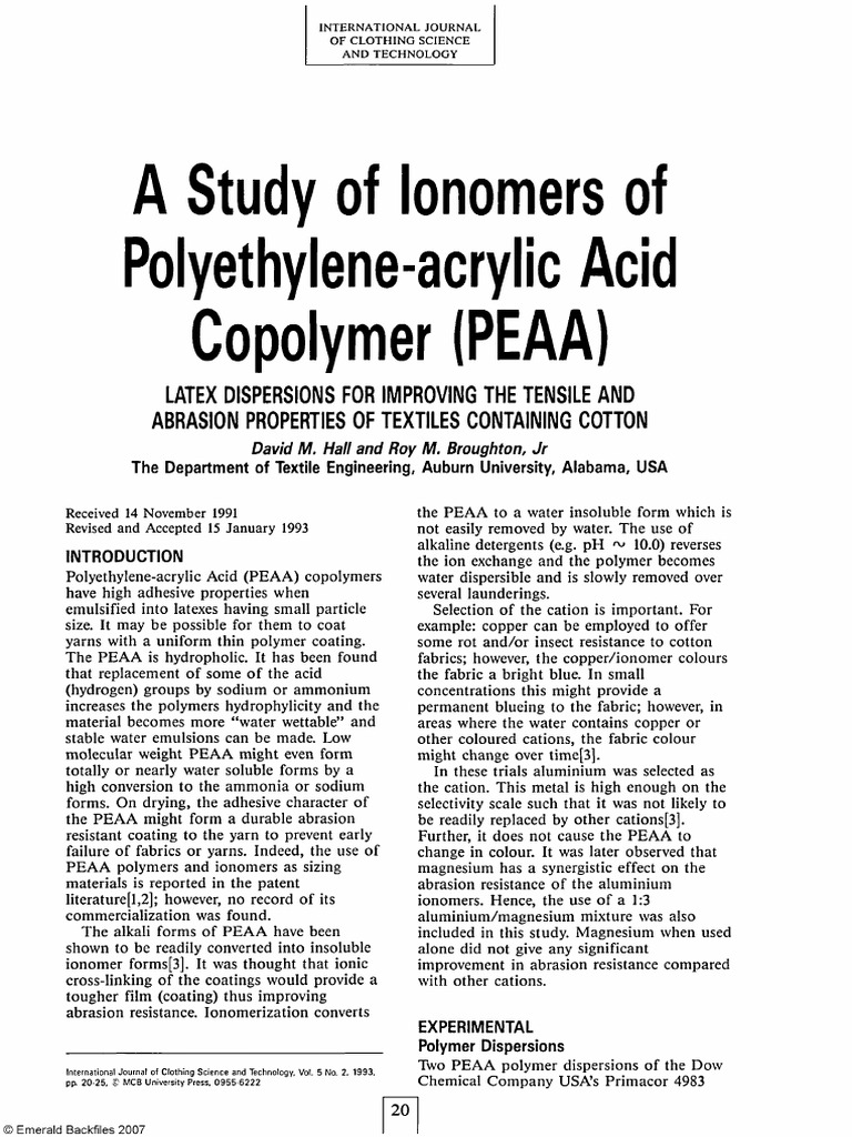A Study of Ionomers of Polyethylene Acrylic Acid Copolymer - PEAA | PDF ...