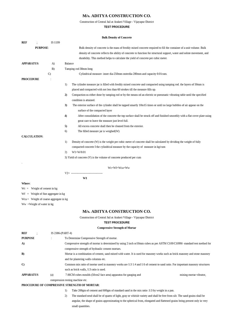 Meterial Test Procedure | PDF | Concrete | Density