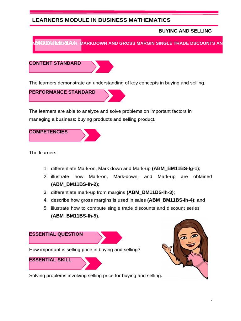 BUSINESS MATH MODULE 3A For MANDAUE CITY DIVISION | PDF | Gross Margin ...