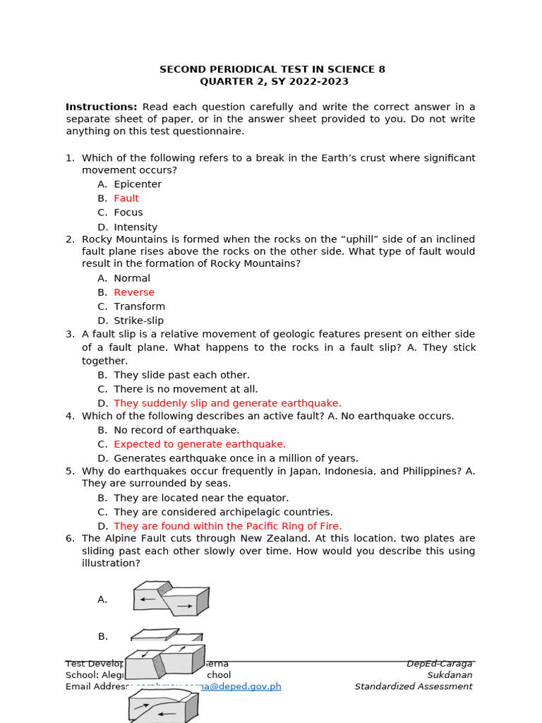 2ND Quarter Periodical Test Science8 | PDF | Earthquakes | Meteoroid