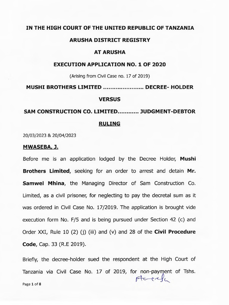 Execution Application Ruling 2023 | PDF | Judgment (Law) | Lawsuit