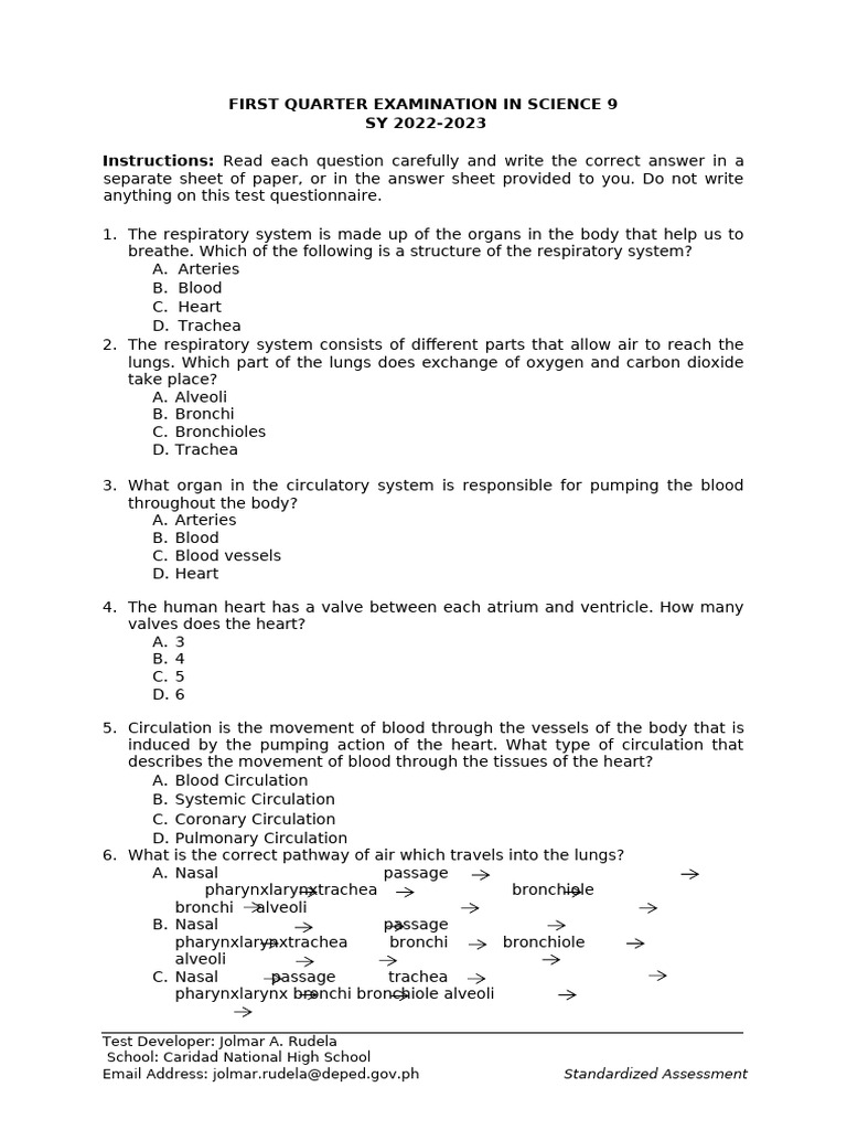 science 9 FQE 2022-2023 | PDF | Heart | Blood