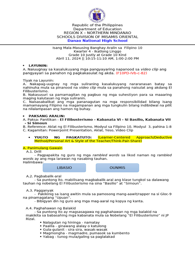 Q4 - Banghay-Aralin-sa Filipino-10 | PDF