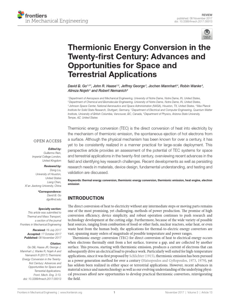 Thermionic Energy Conversion in The Twenty-First C | PDF | Doping ...