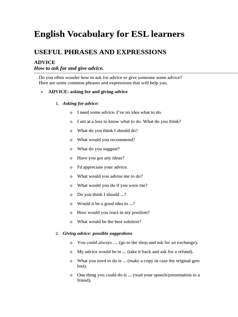 English Vocabulary For Esl Learners Pdf Memory