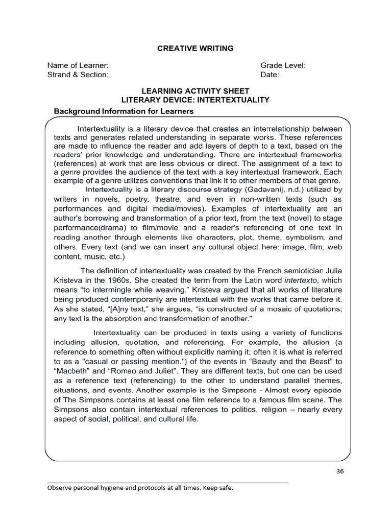 CW Q2 Las | PDF | Intertextuality CW Q2 Las | PDF | Intertextuality