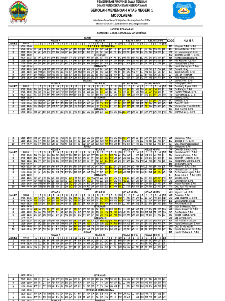 Jadwal KBM Semester Gasal Th. 2425, Rev 1 | PDF