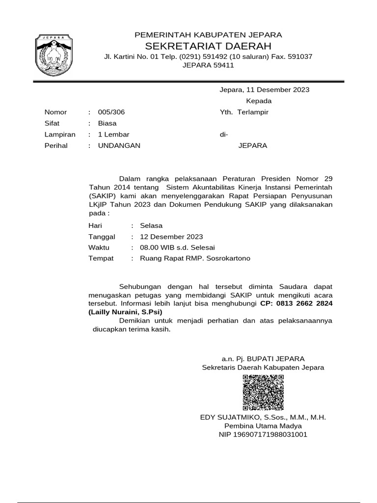 Undangan Penyusunan LKjIP 2023 | PDF