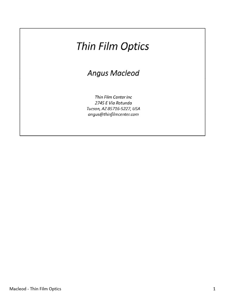 Thin Film Optics Macleod 1 | PDF | Waves | Optics