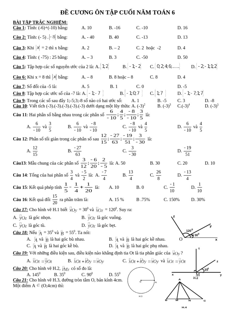 Trac Nghiem Cuoi Nam Toan 6 Trac Nghiem | PDF