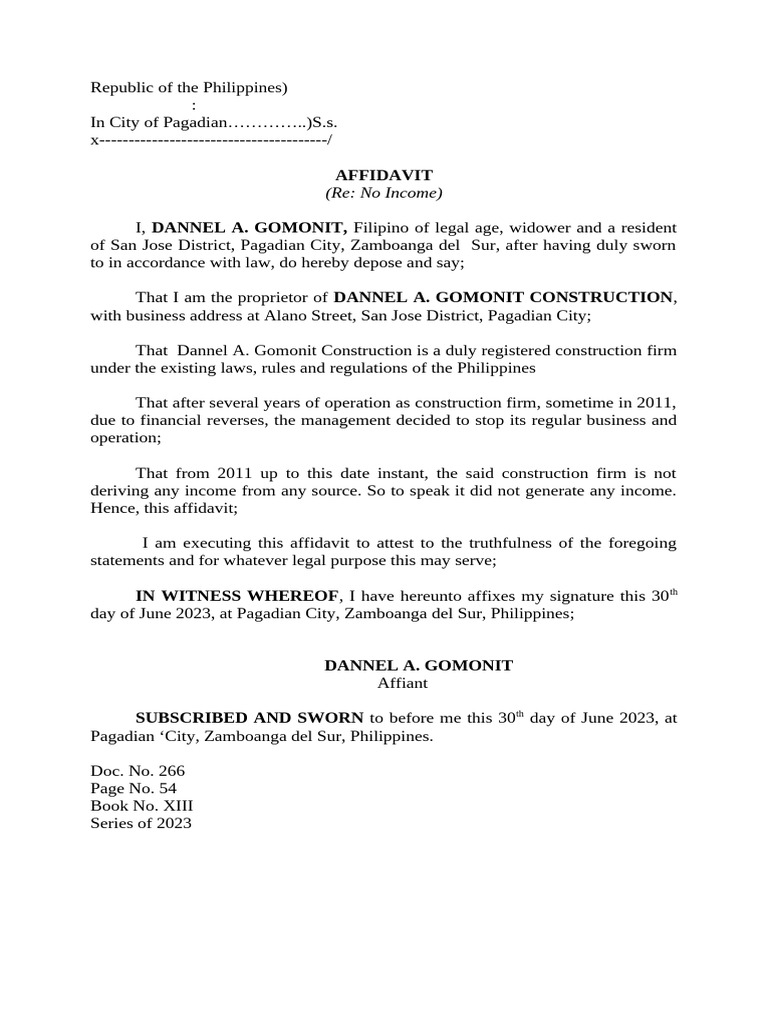 Affidavt No Inventory Bir | PDF | Affidavit | Civil Law (Common Law)